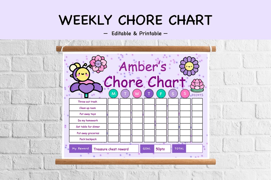 EDITABLE Flower Reward Chart Flowers Chore Chart Daily - Etsy