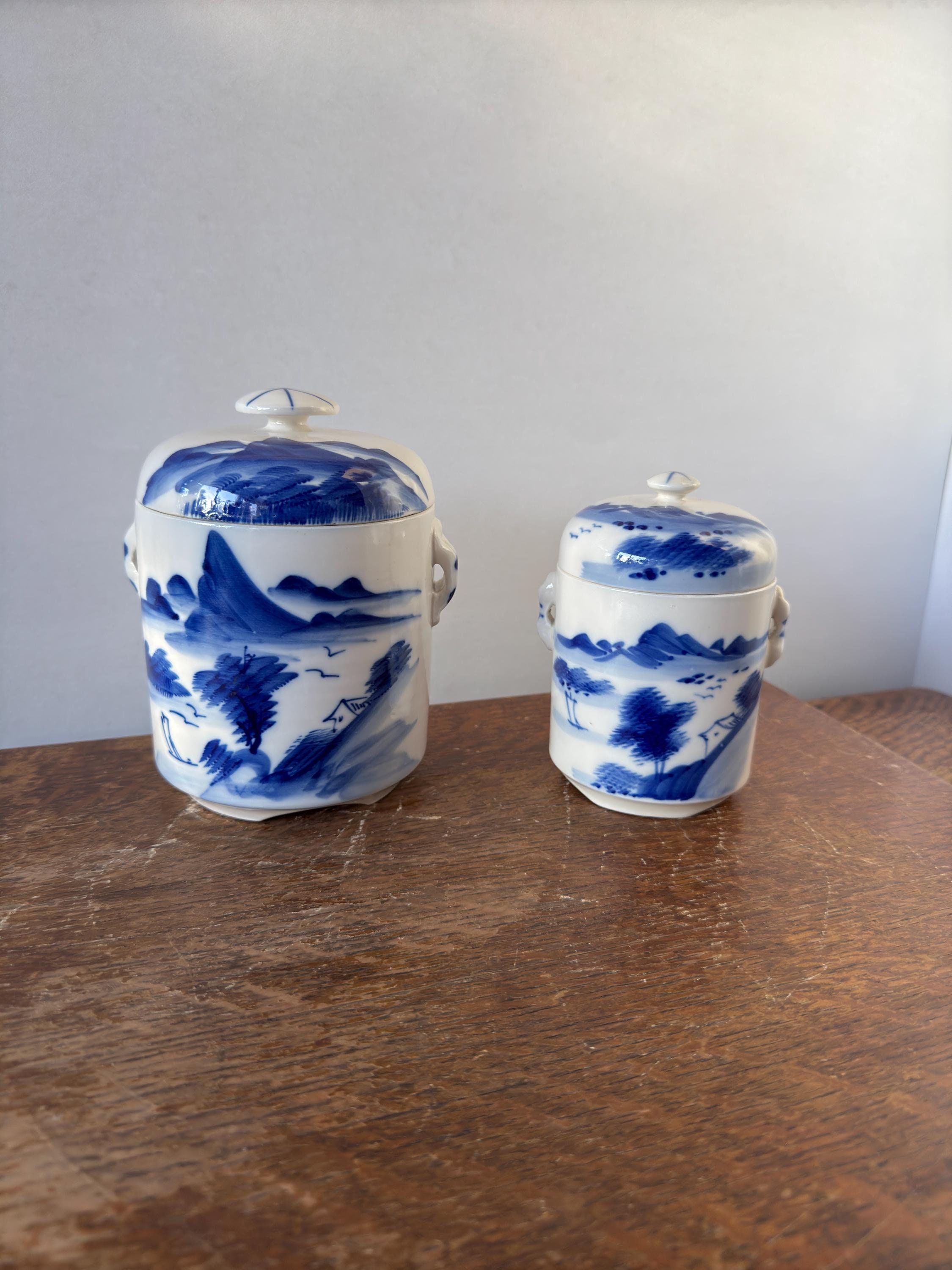 2 Vintage Chinese Tea Caddies, 1930s 1940s Asian Chinoiserie Celadon ...