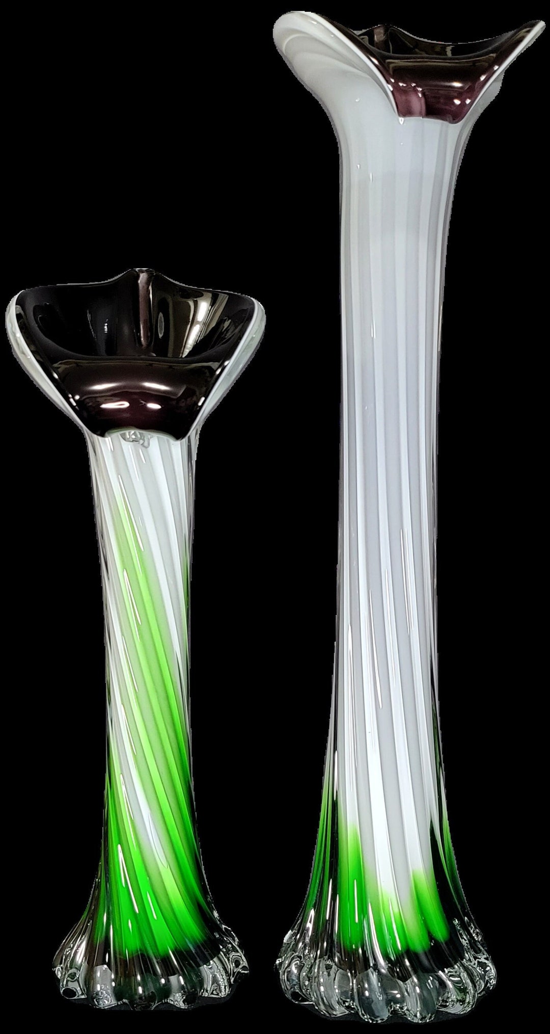 2 Large Paired Murano Glass Jack in the Pulpit Vases Matching - Etsy