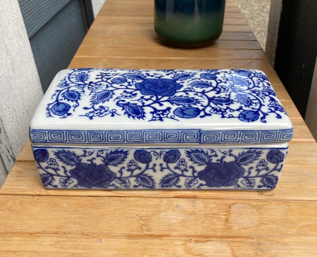 1880-1910 Antique Chinese Writing Box, Cobalt Imperial Blue and White ...
