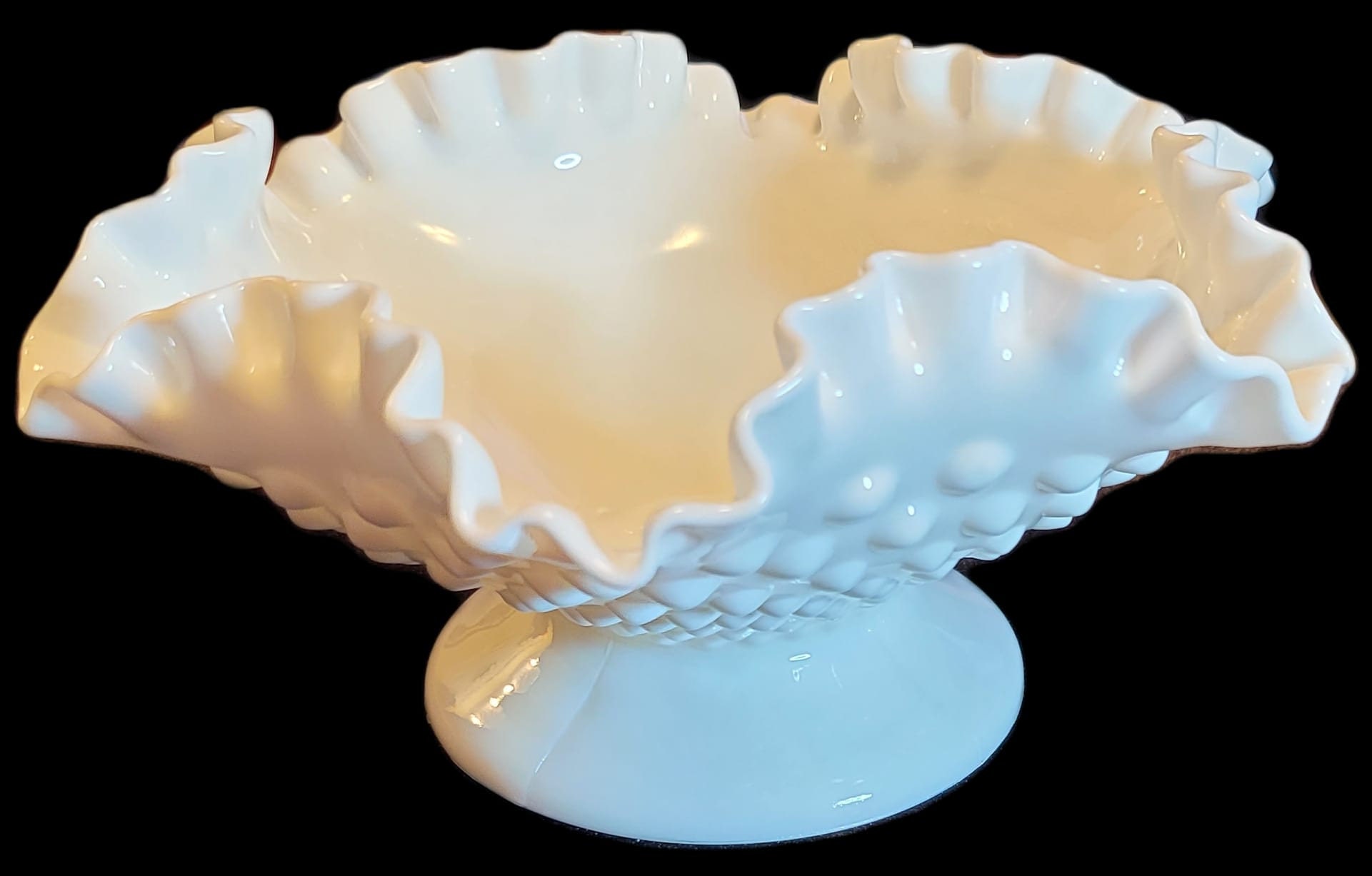 Vintage 1950s Fenton White Milk Glass Hobnail Ruffled Edge Bowl - Etsy