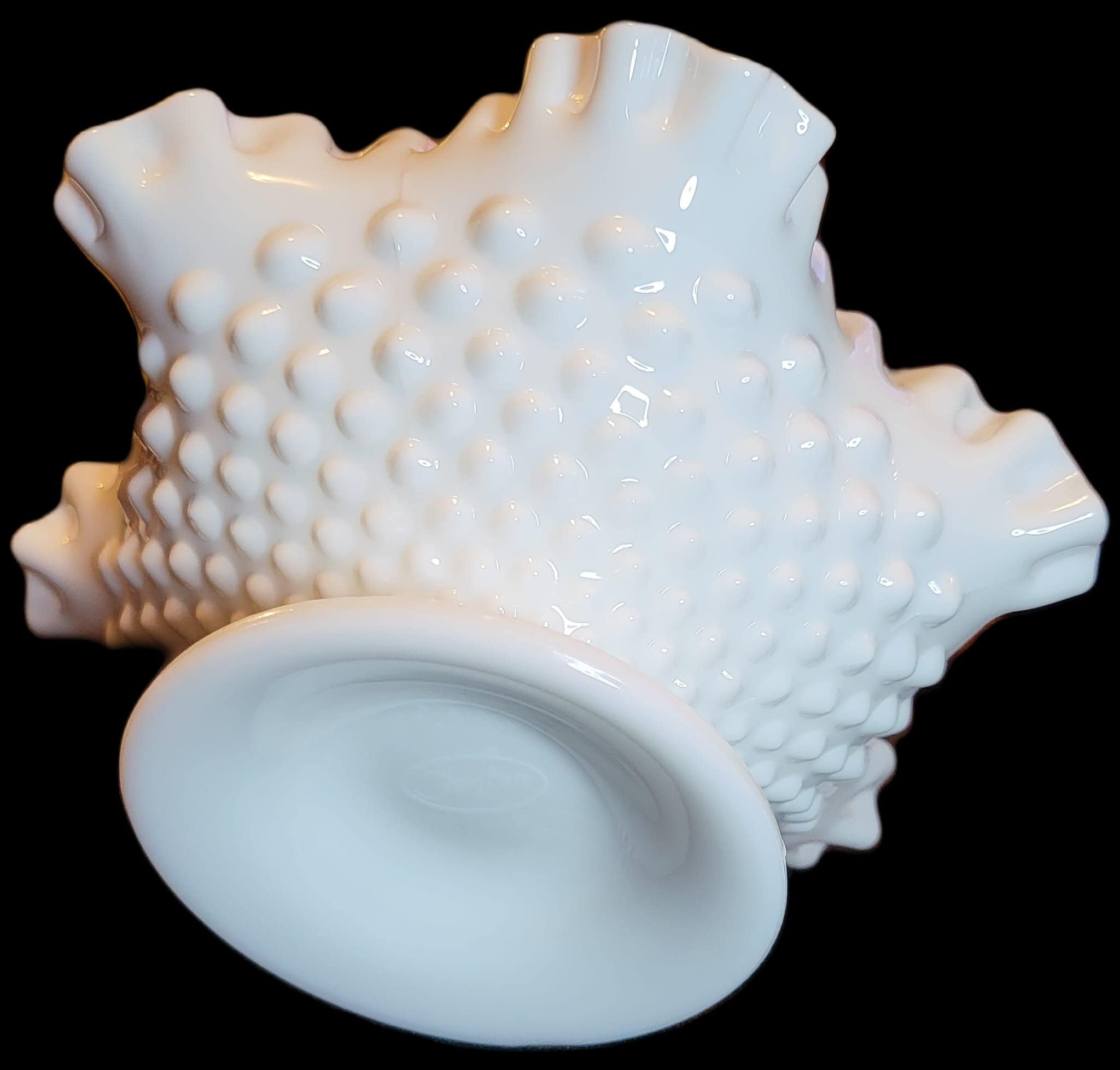 Vintage 1950s Fenton White Milk Glass Hobnail Ruffled Edge Bowl - Etsy
