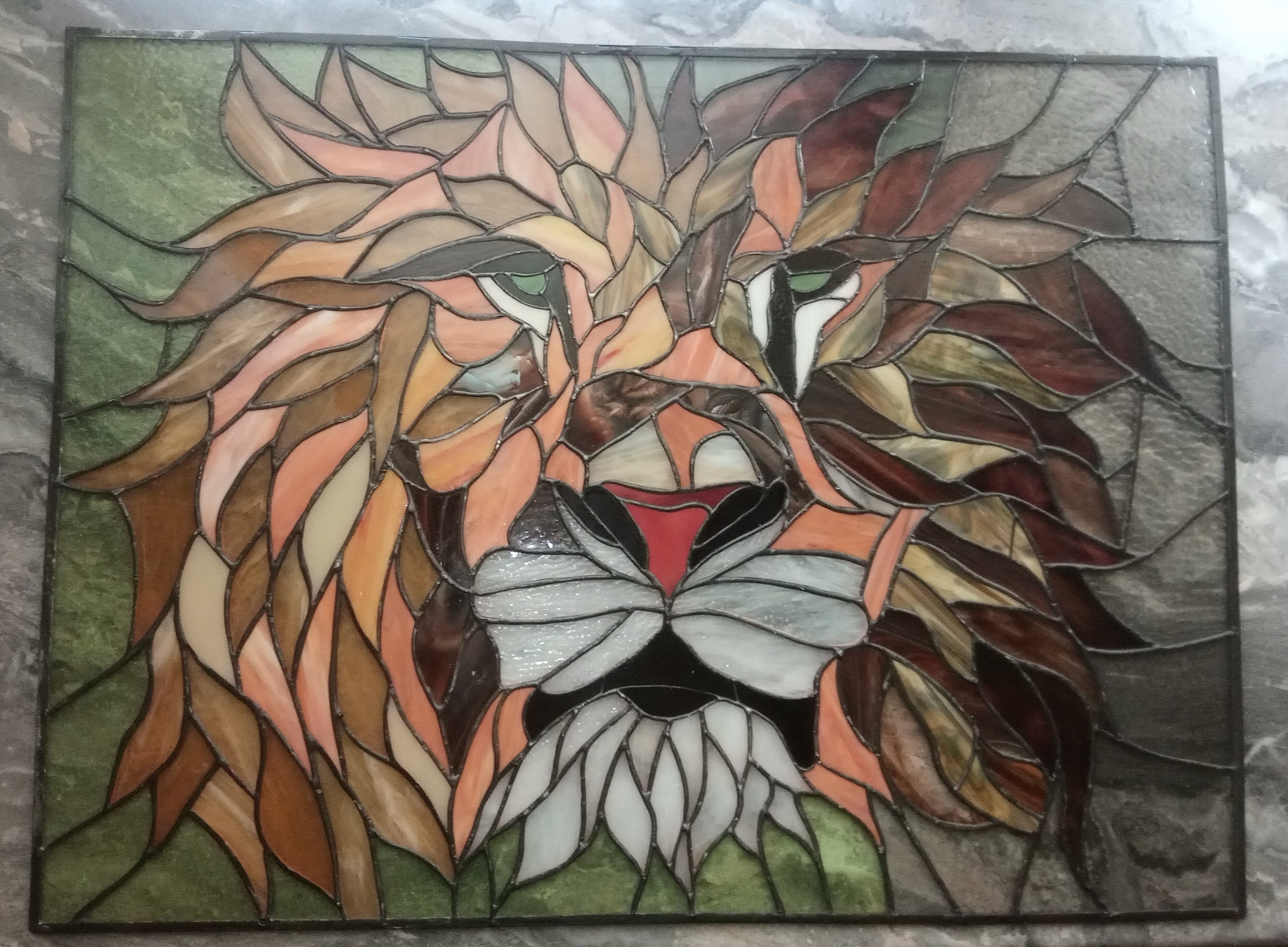 Tiffany Style Stained Glass Window-lion With Metal Frame - Etsy