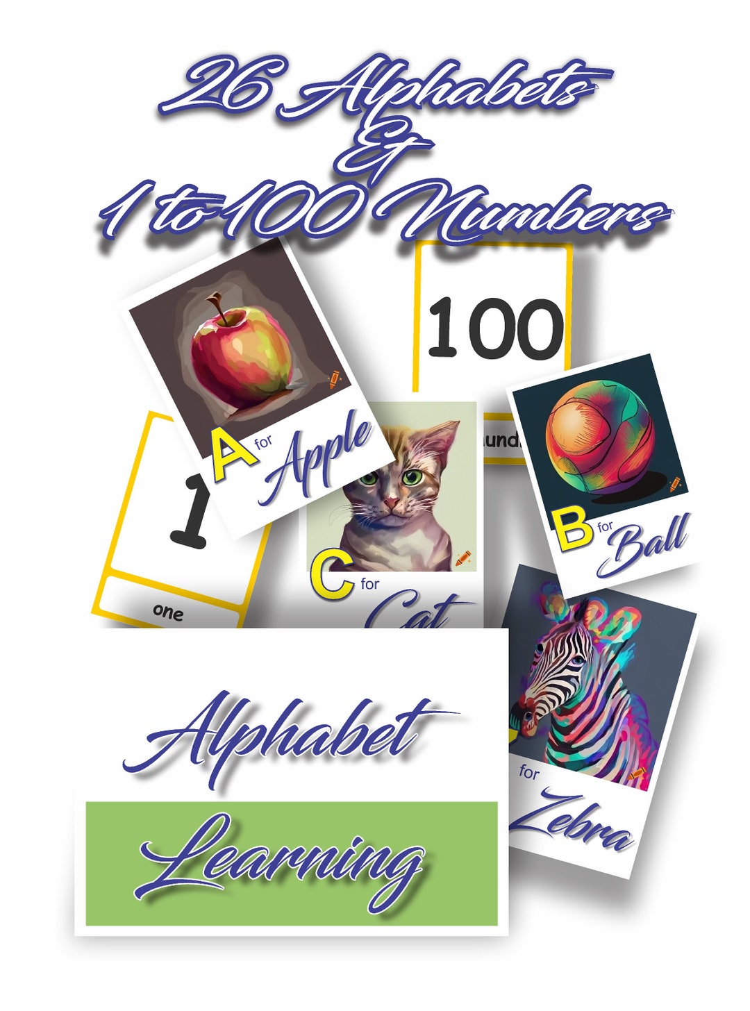 Ultimate Alphabet and Number Flashcards Set A to Z With Examples, 1 to ...