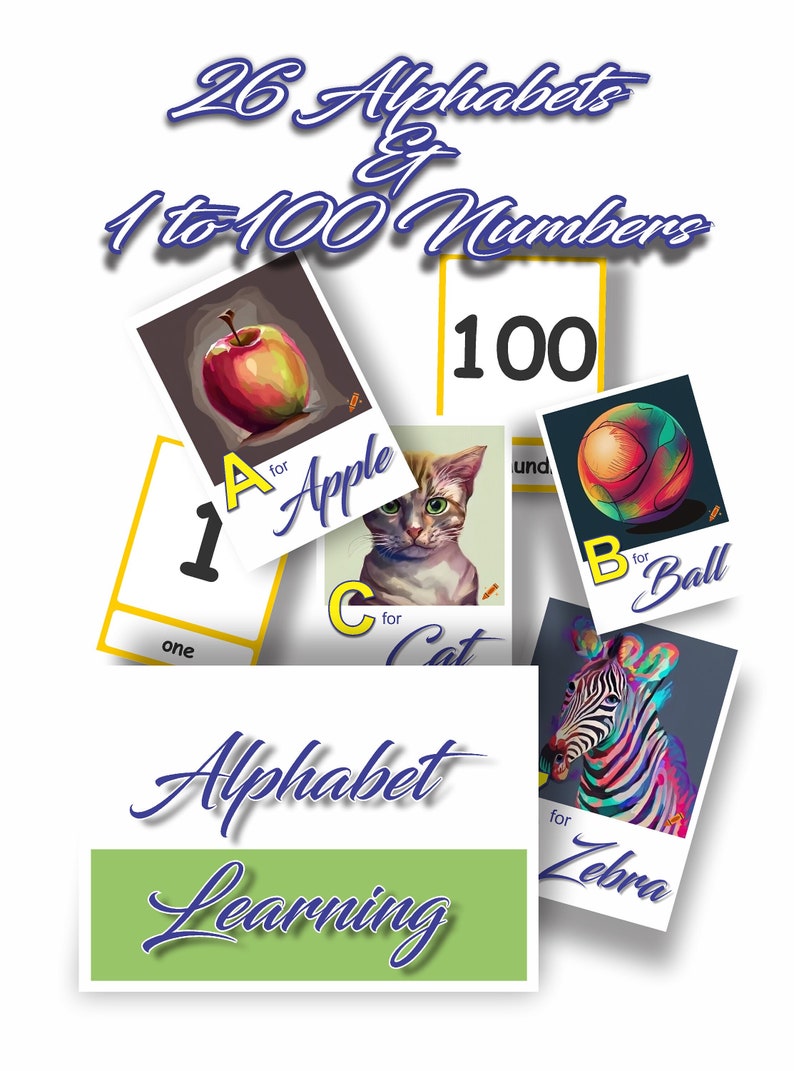 Ultimate Alphabet and Number Flashcards Set A to Z With Examples, 1 to ...
