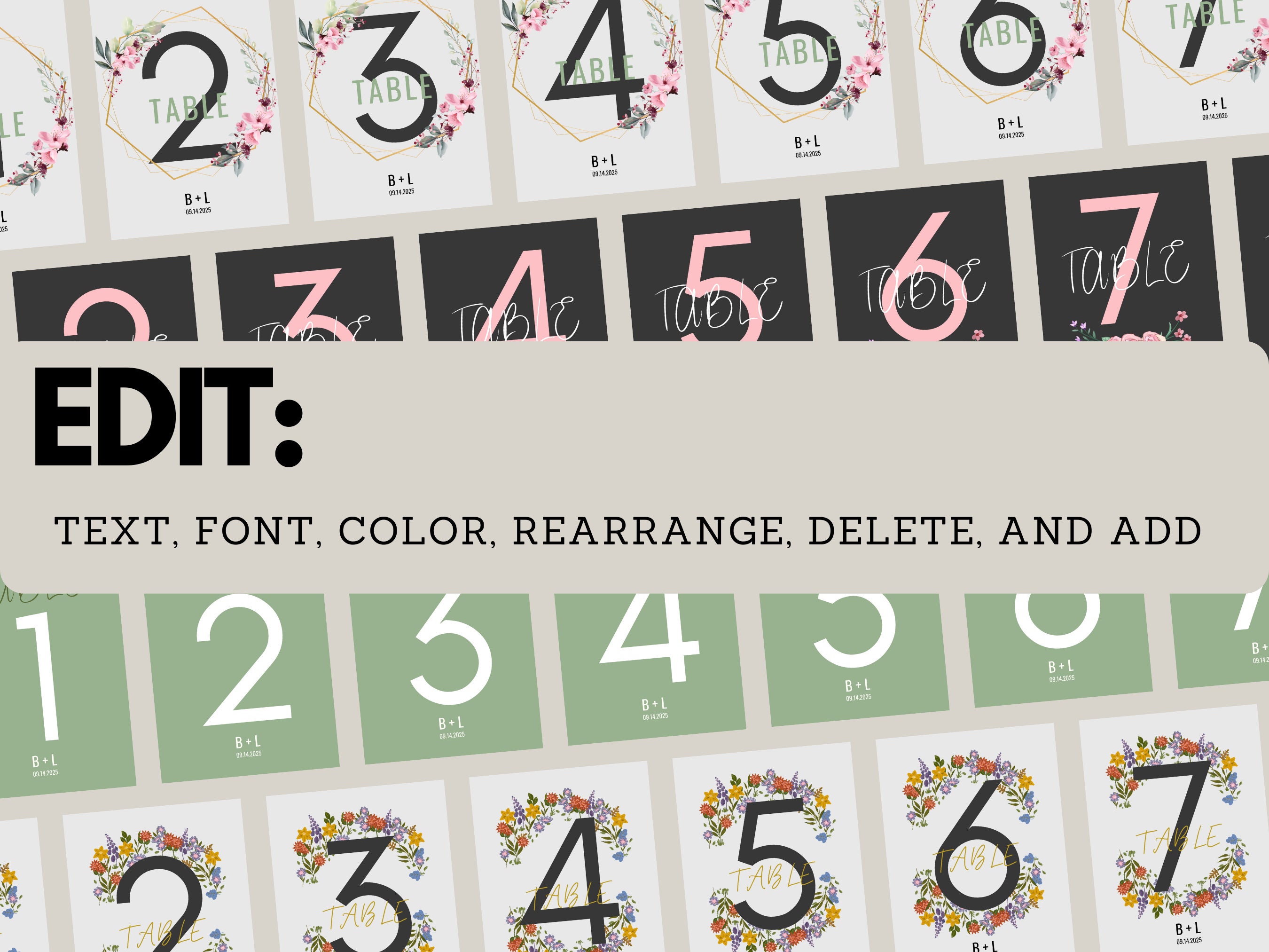 Table Numbers Wedding Table Number Templates Customizable - Etsy