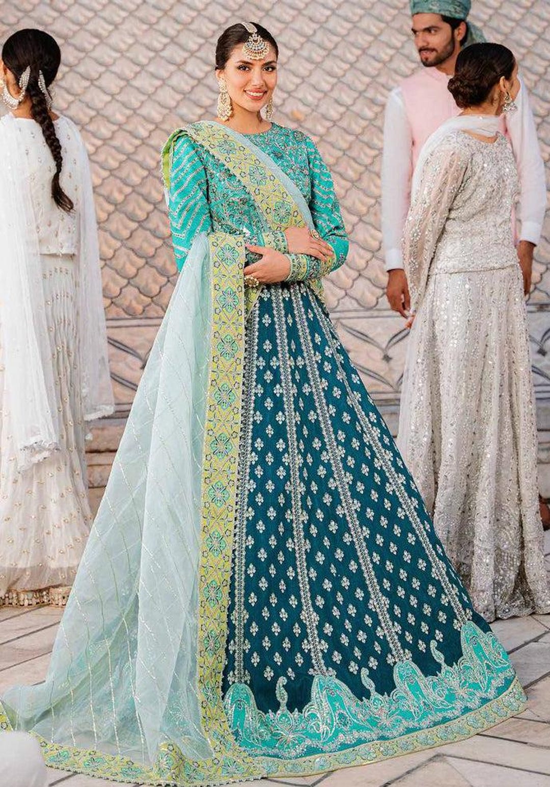 Sky Blue Lehenga Choli Bridal Wedding Engagement Dress Pakistani Indian ...