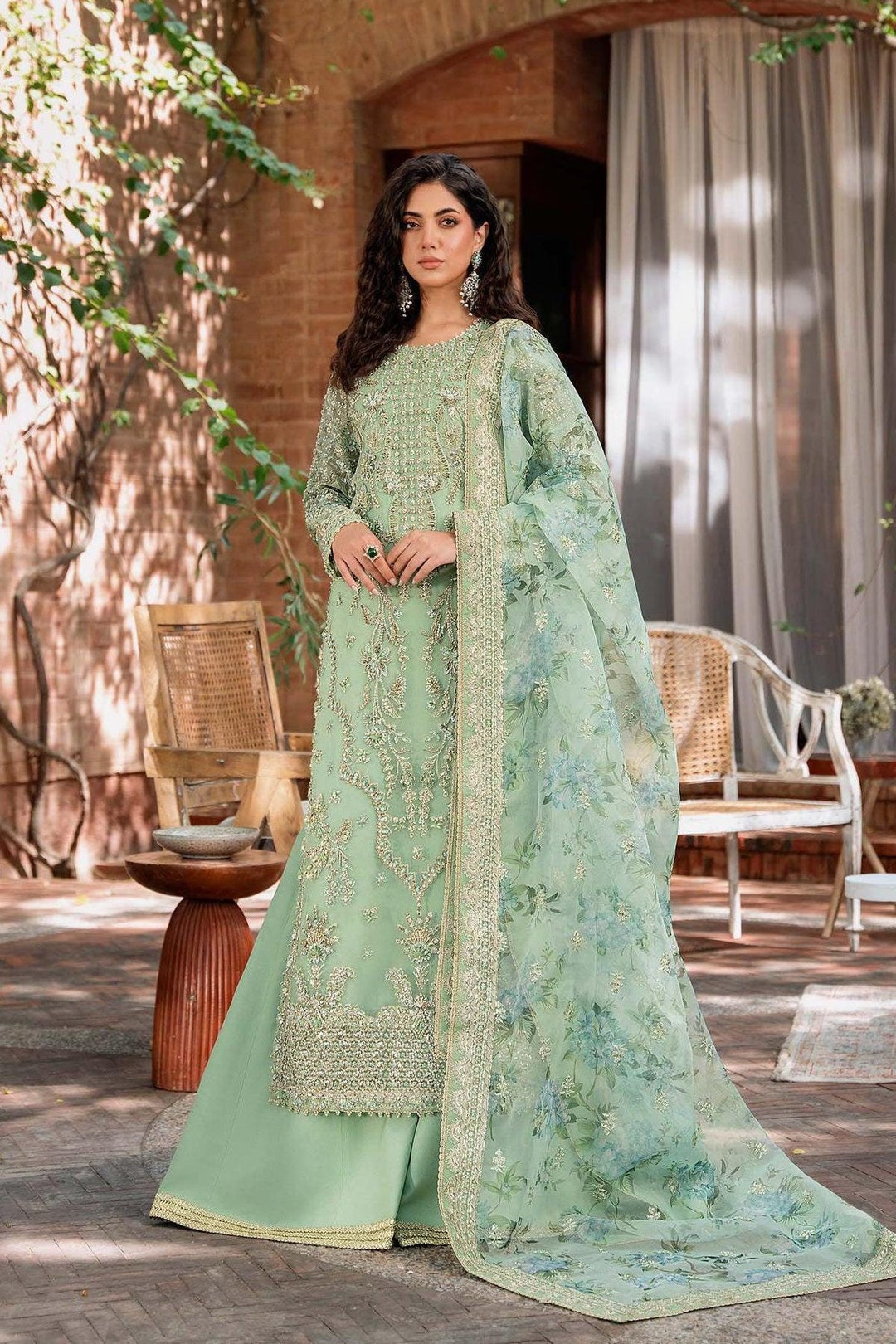 Pista Green Salwar Kameez for Women Flapper Style Dress Pakistani ...