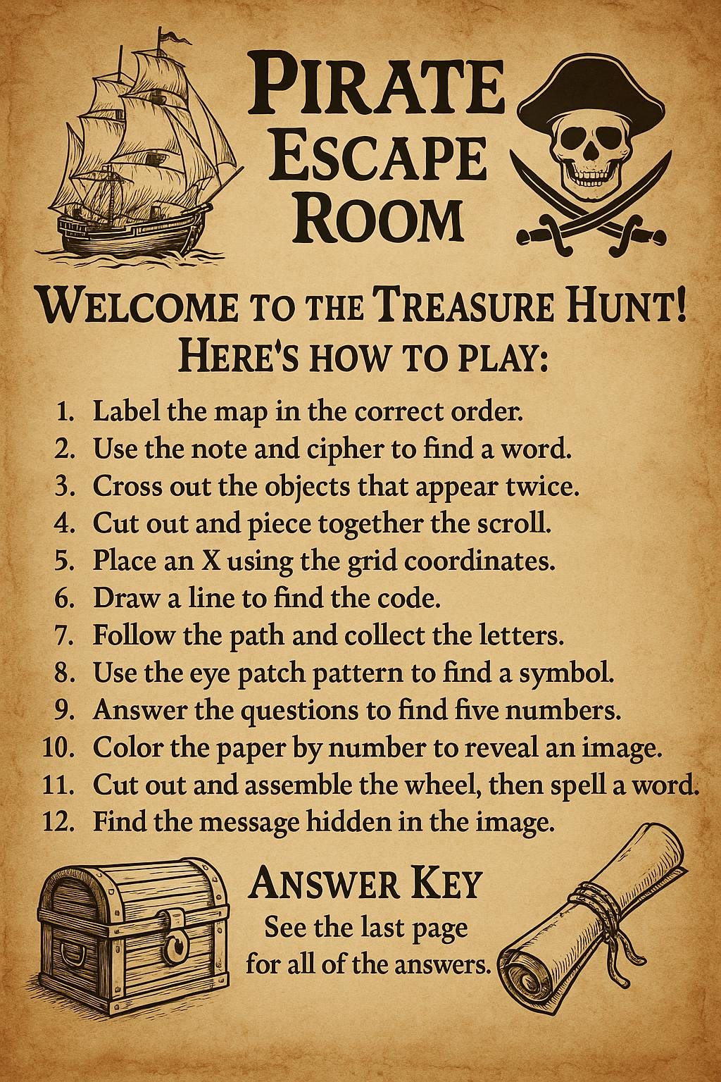 Pirate Treasure Hunt Escape Room | Printable Kids Adventure Game - Etsy