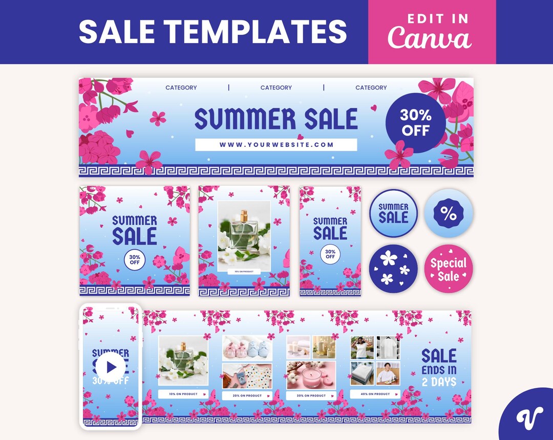Summer Sale Templates | Editable Marketing Kit for Etsy & Instagram ...