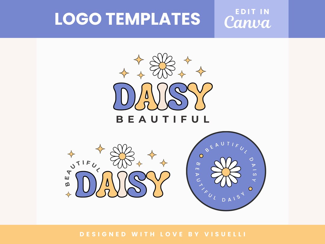 Daisy Logo Design Template Editable in Canva Blue Logo Yellow Logo ...