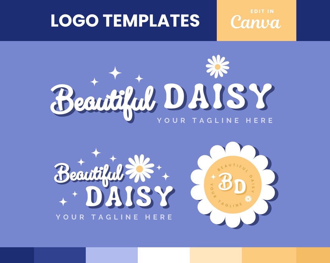 Daisy Logo Blue Logo Logo Template Canva Editable Logo Design DIY Logo ...