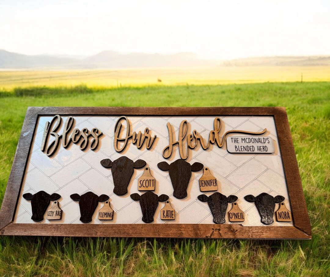 Personalized Cattle Herd Sign Family Name Wood Sign Cow Names Wall ...