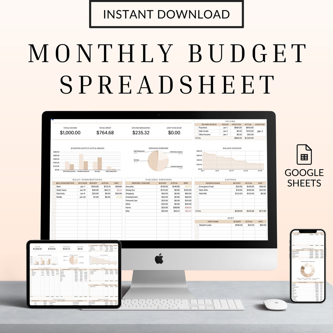 Monthly Budget Spreadsheets for Google Sheets, Budget Template, Budget ...