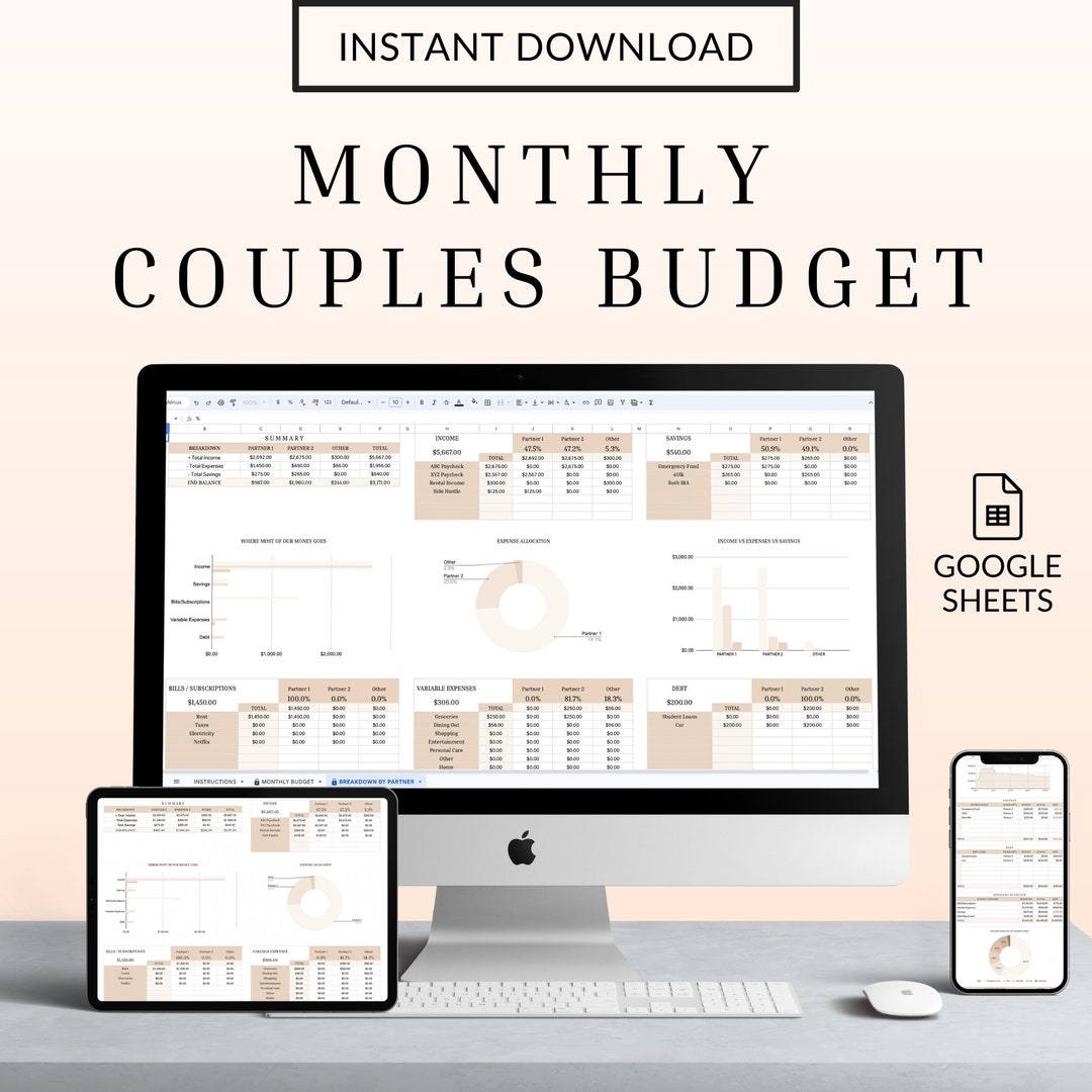 Family and Couples Budget Spreadsheet Planner Google Sheets Template ...