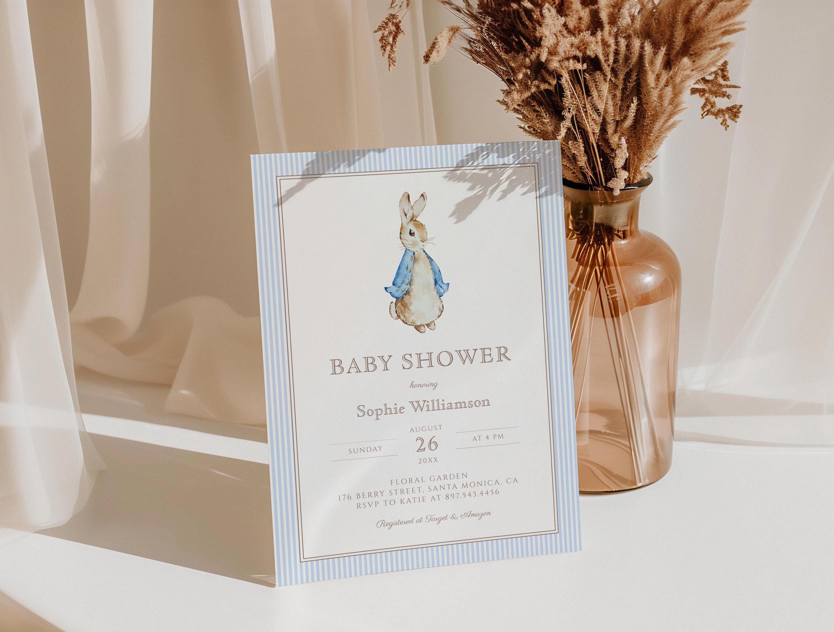 Peter Rabbit Baby Shower Invitation, Editable Rustic Bunny Invite ...