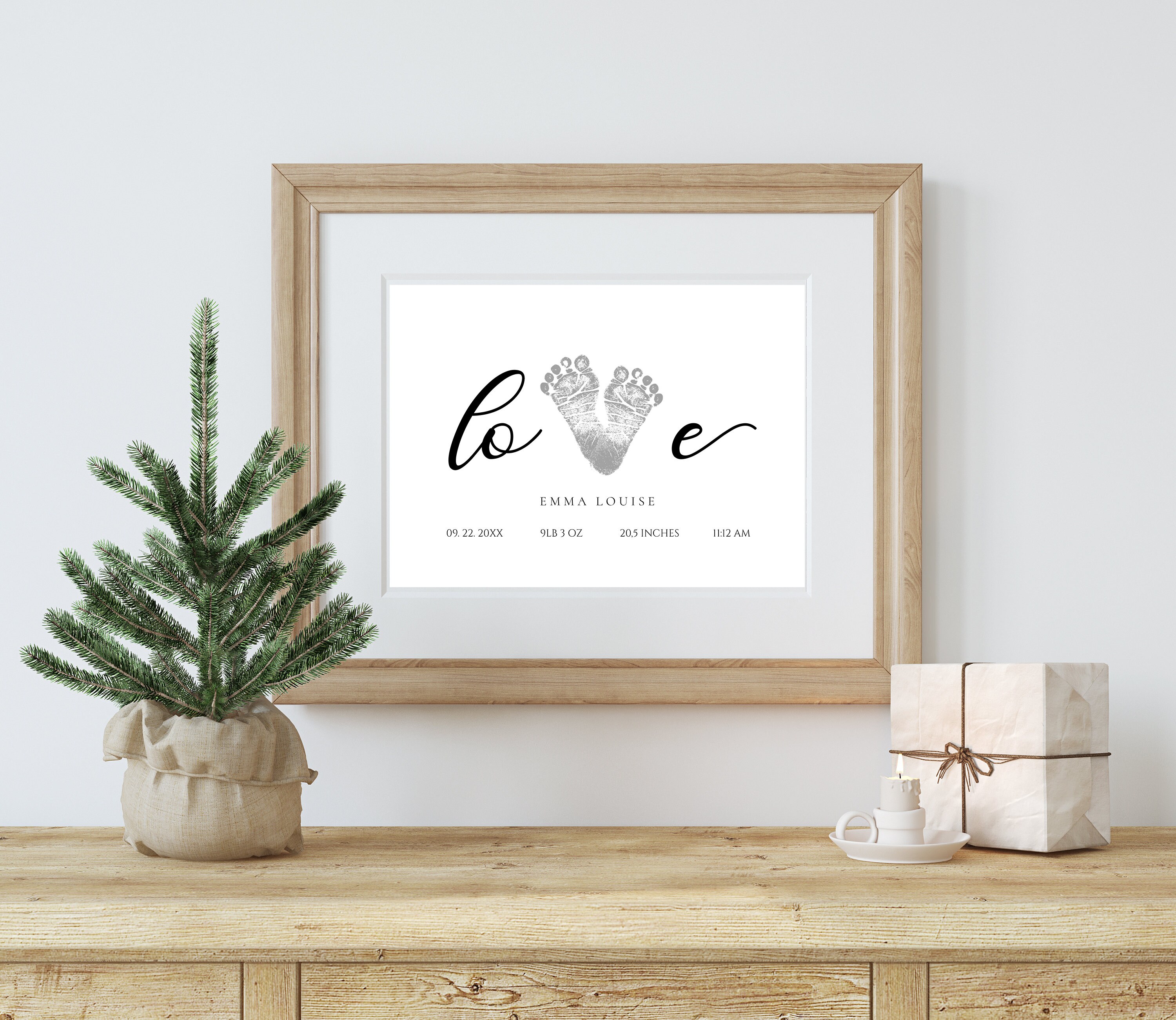 Love Baby Footprint, Personalised Birth Print, Baby Footprint Art ...