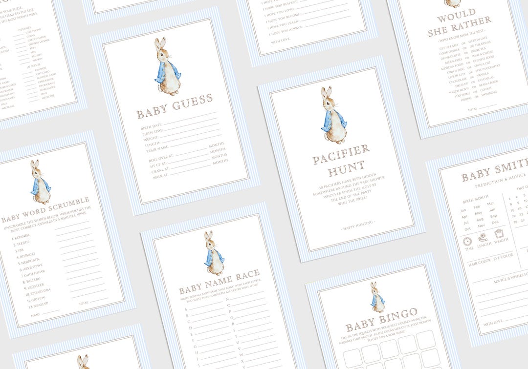 Editable Peter Rabbit Baby Shower Games, Beatrix Potter Baby Shower ...