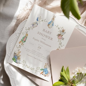 Peter Rabbit Baby Shower Invitation, Editable Rustic Bunny Invite ...