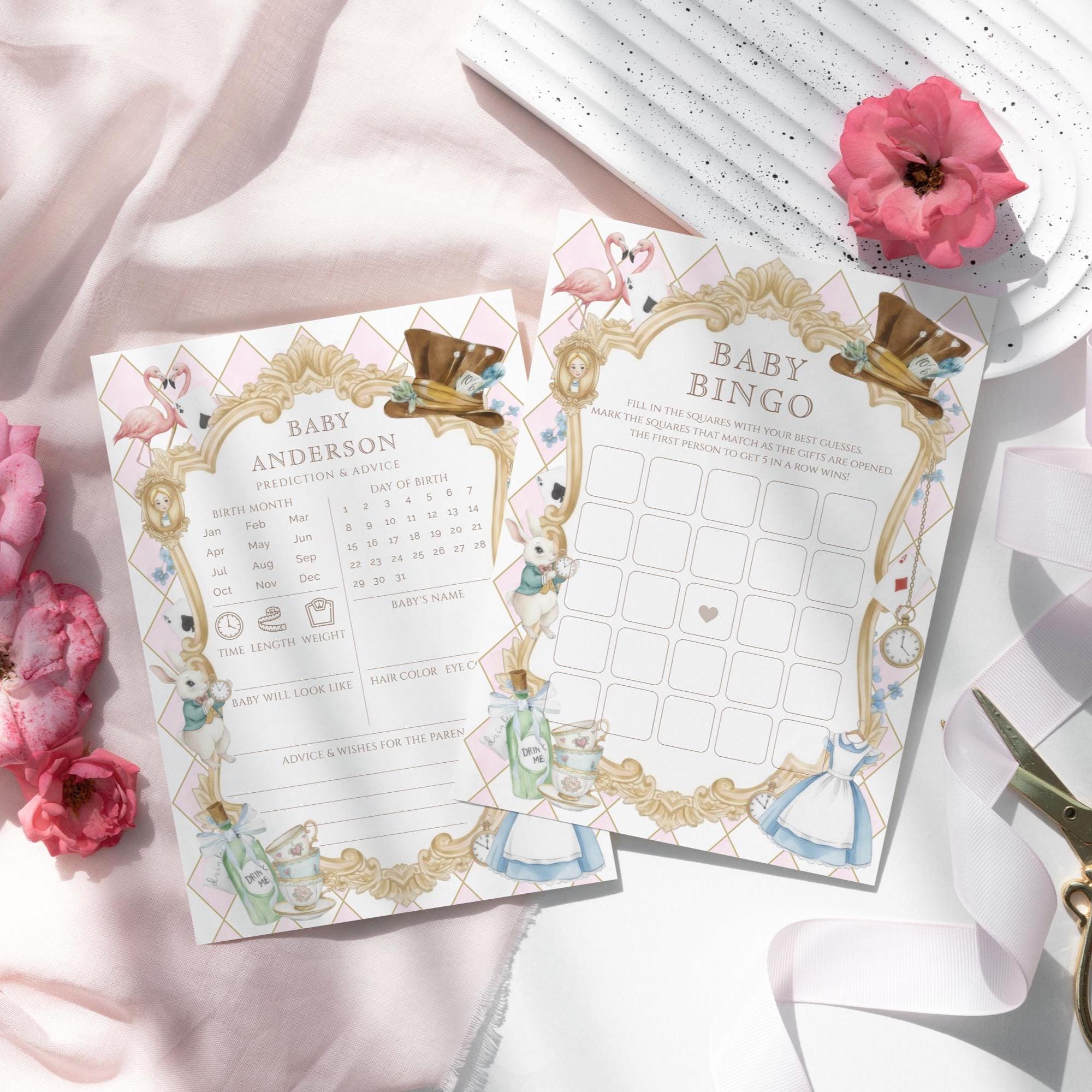 Editable Alice in Wonderland Baby Shower Games, Tea Party, Pink ...