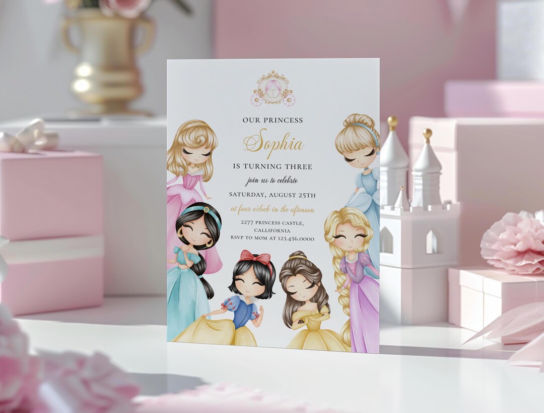 Princess Birthday Invitation, Girls Birthday Invite, All Princesses ...
