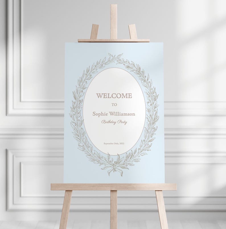 Bonjour Bebe Blue Welcome Sign, Patisserie Baby Shower Welcome Sign ...