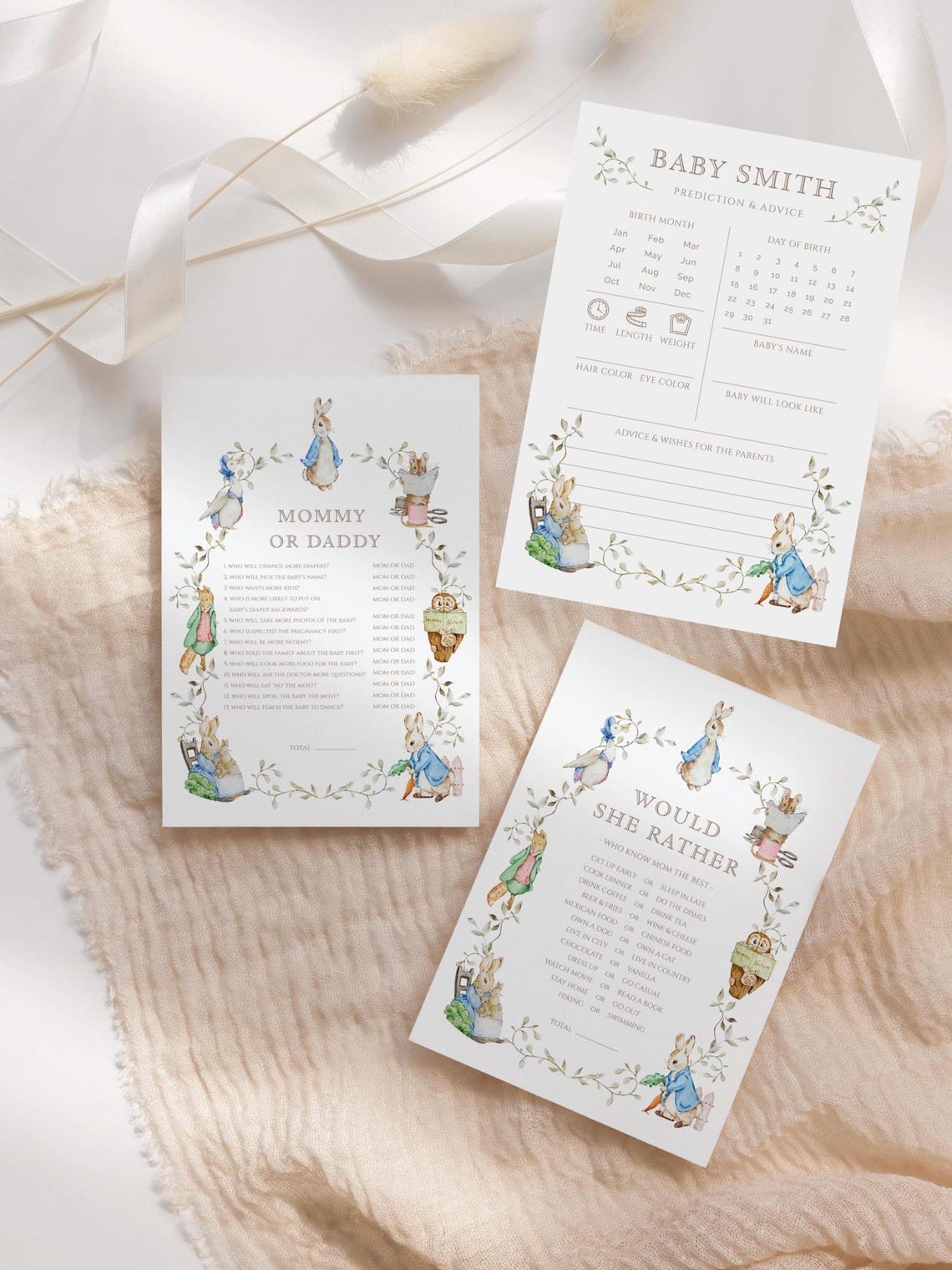 Editable Peter Rabbit Baby Shower Games, Editable Rustic Bunny Games ...