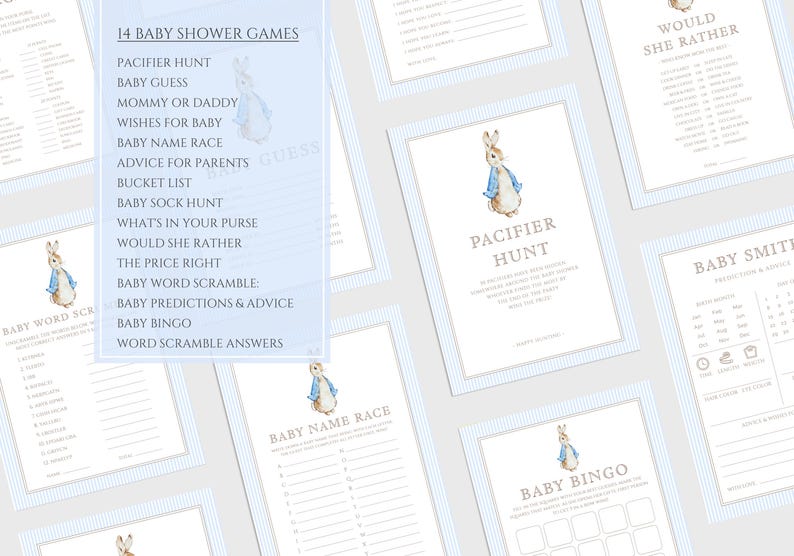Editable Peter Rabbit Baby Shower Games, Beatrix Potter Baby Shower ...