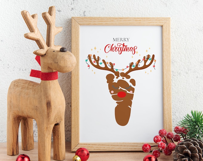 Footprint Reindeer Merry Christmas / Xmas Handprint Art Craft / Baby ...