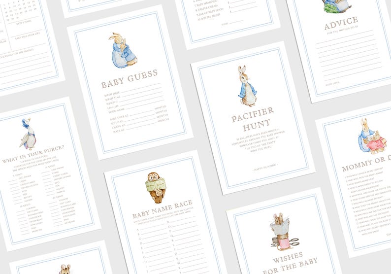 Editable Peter Rabbit Baby Shower Games, Beatrix Potter Baby Shower ...