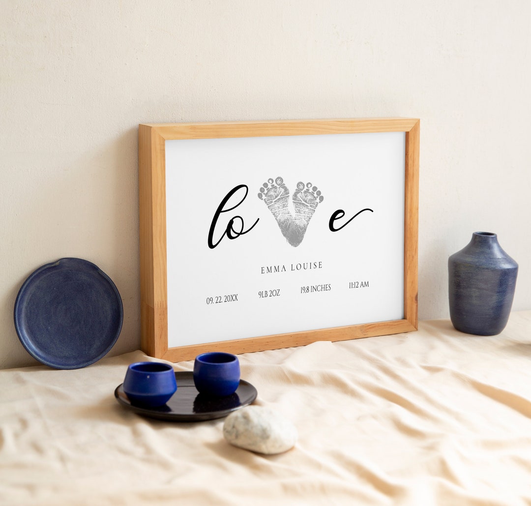 Love Baby Footprint, Personalised Birth Print, Baby Footprint Art ...