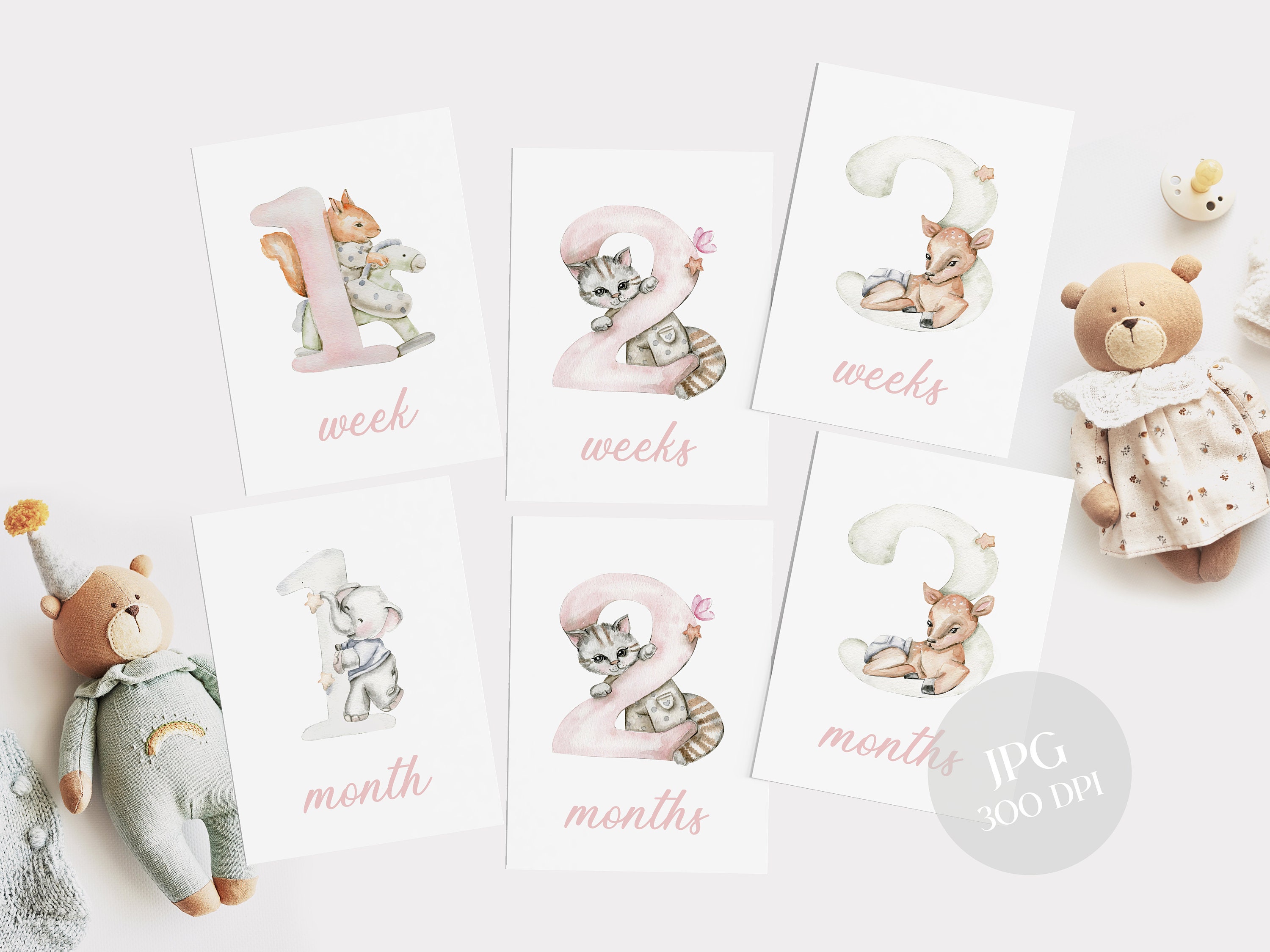 Baby Milestone Cards | Milestone Cards | Watercolor Animals | Baby Gift ...