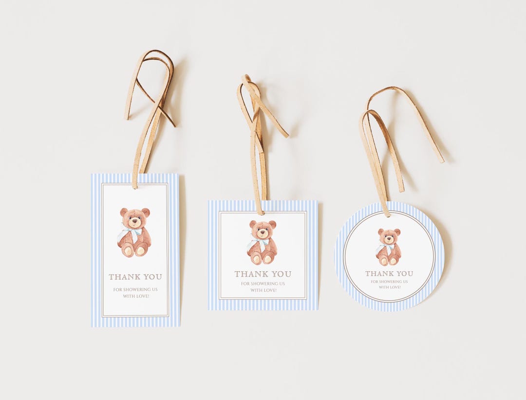 Teddy Bear Baby Shower Favor Tags Template, Teddy Bear Thank You Gift ...