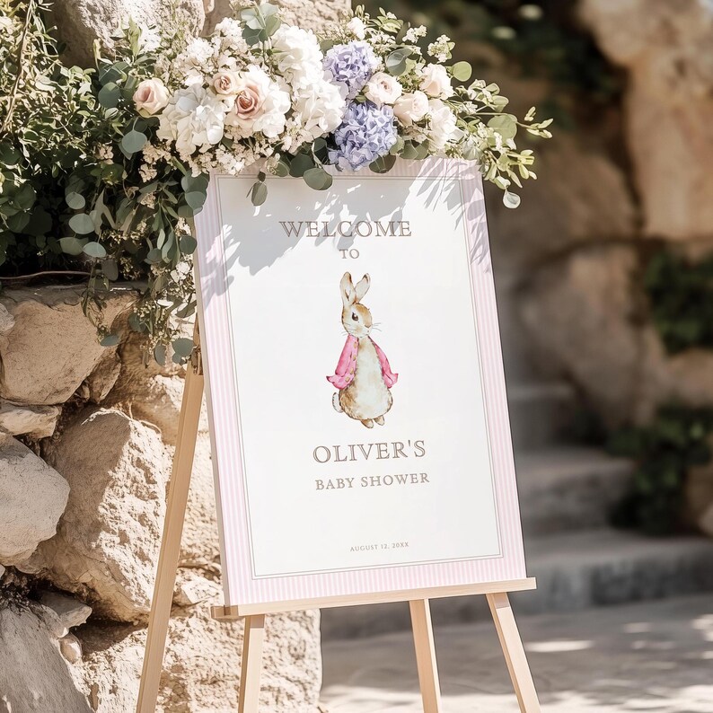 Peter Rabbit Baby Shower Welcome Sign, Beatrix Potter Shower Sign, Girl ...