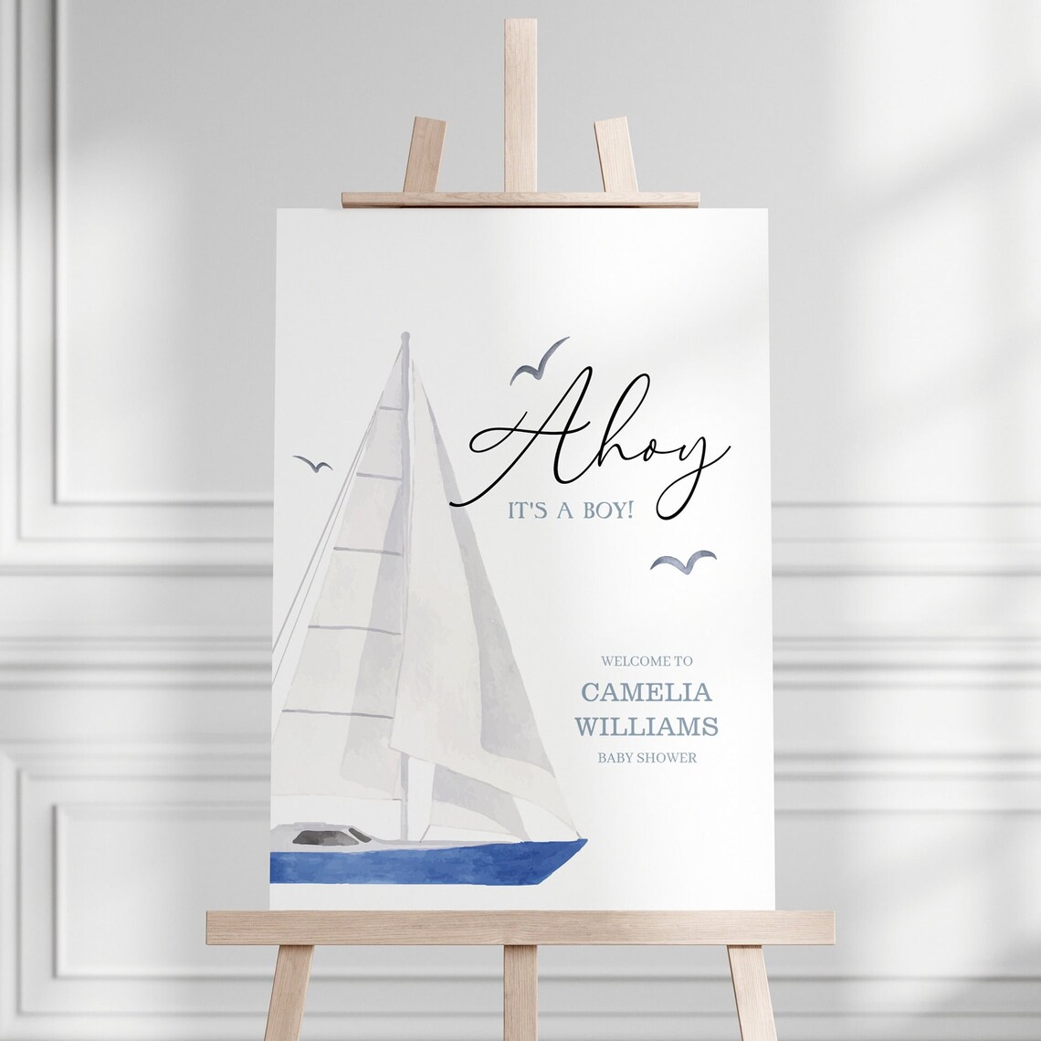 Nautical Sailboat Baby Shower Welcome Sing Template, Ahoy It's A Boy ...