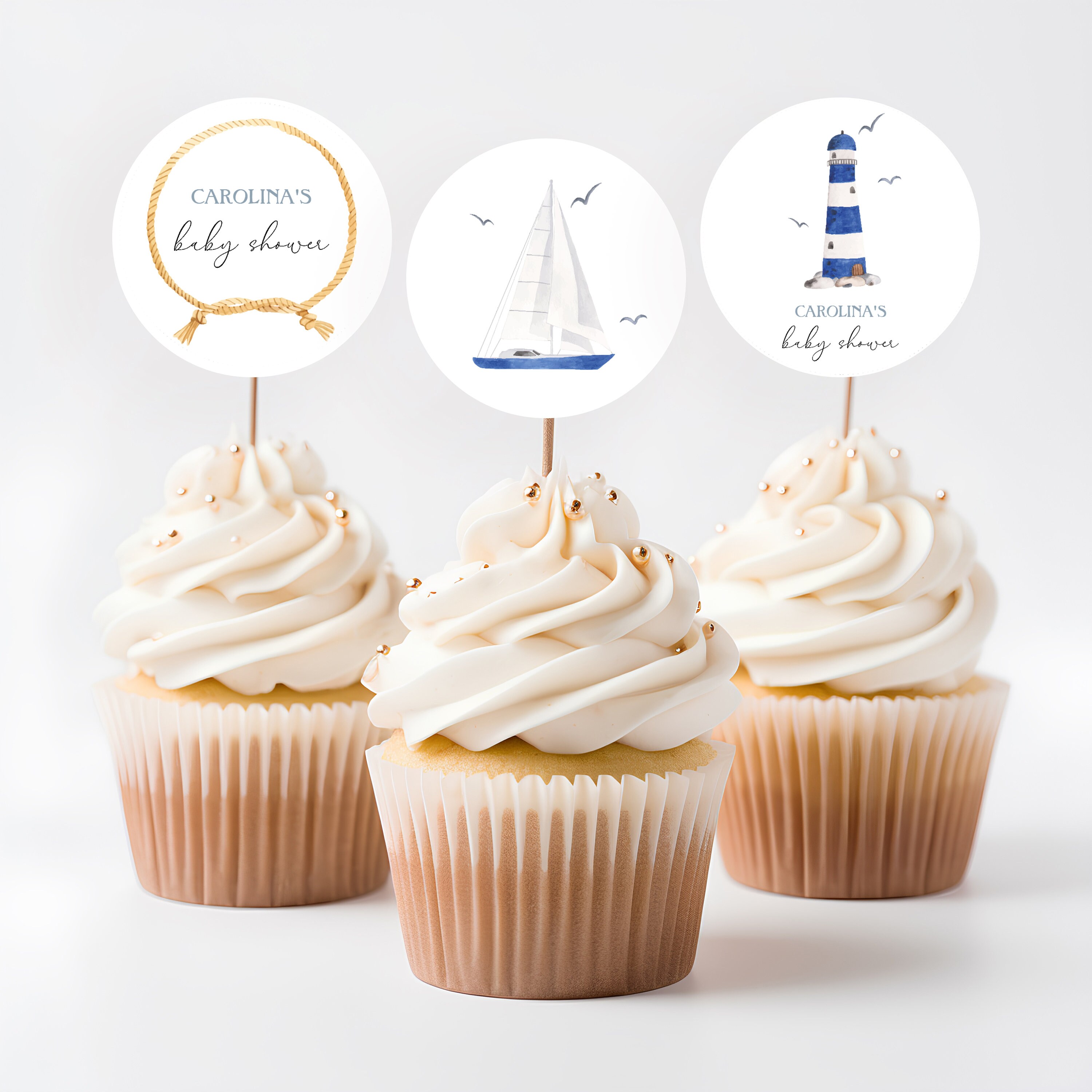 Editable Nautical Baby Shower Cake Topper, Ahoy Its a Boy Baby Shower ...