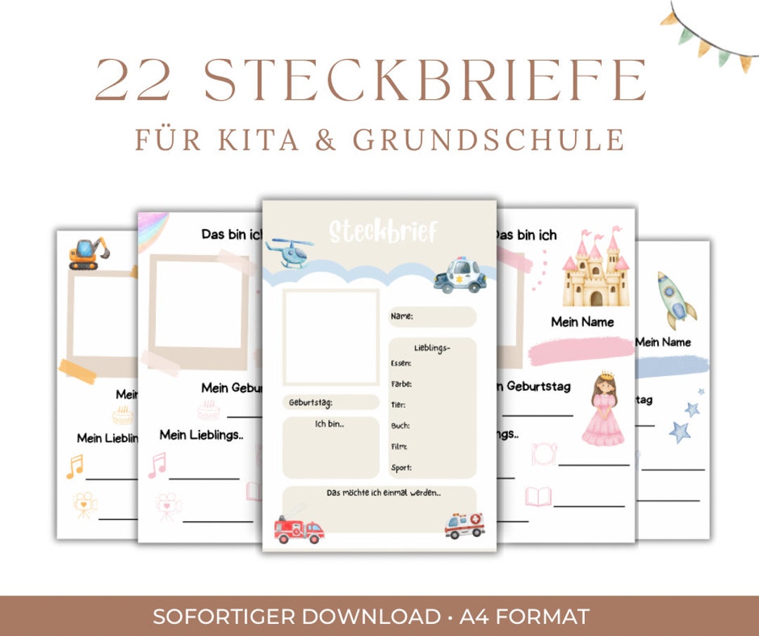 22 Steckbrief Vorlagen Kinder | Kindergarten | Schule DIY | Über mich ...