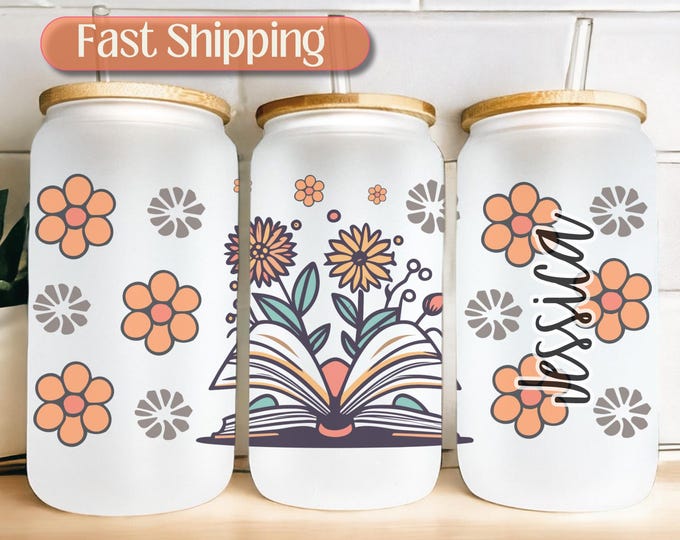 Personalized Booklovers Glass Coffee Cup, Bookish Reader Gift, Iced ...