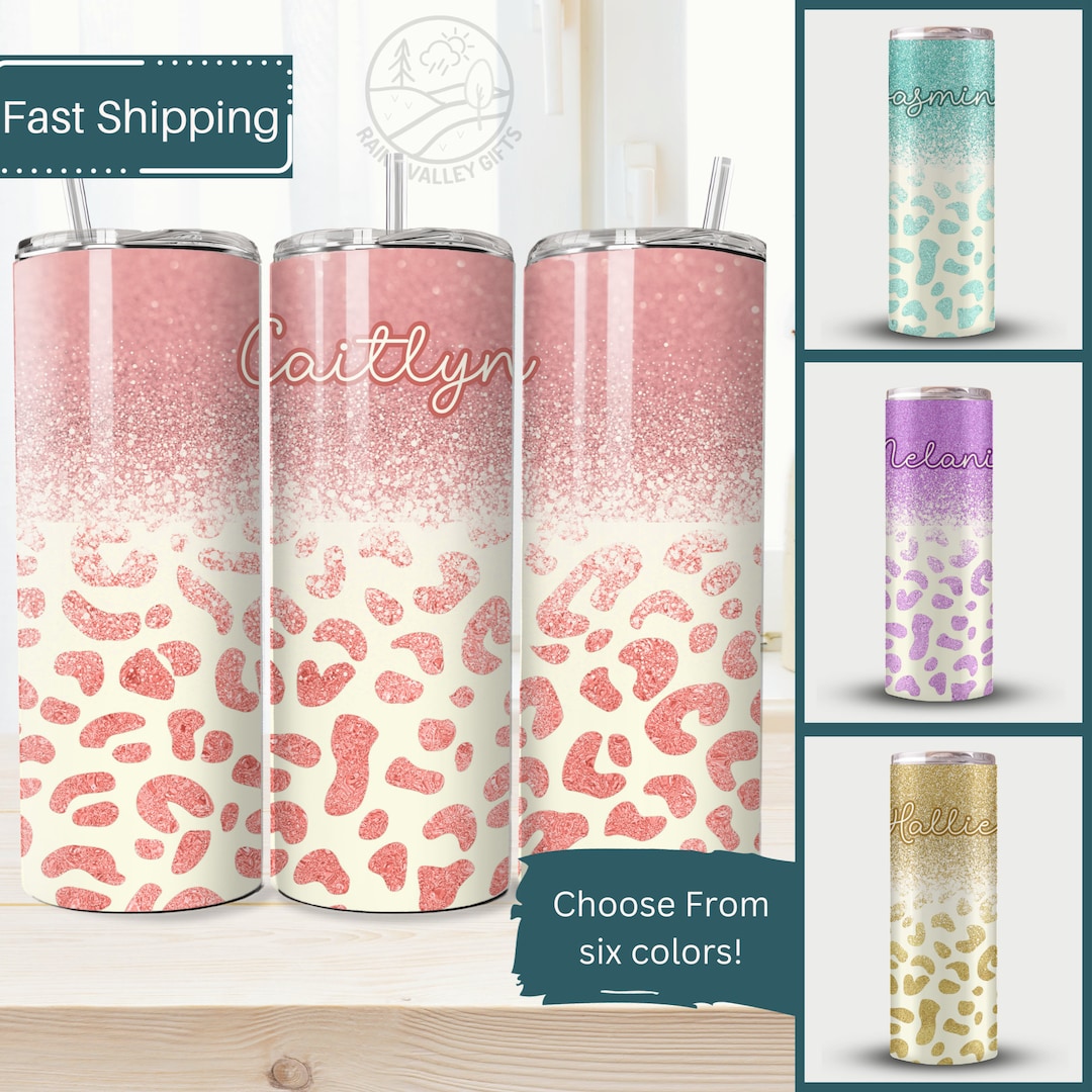 Custom Faux Glitter Cheetah Print Tumbler With Lid and Straw, Leopard ...