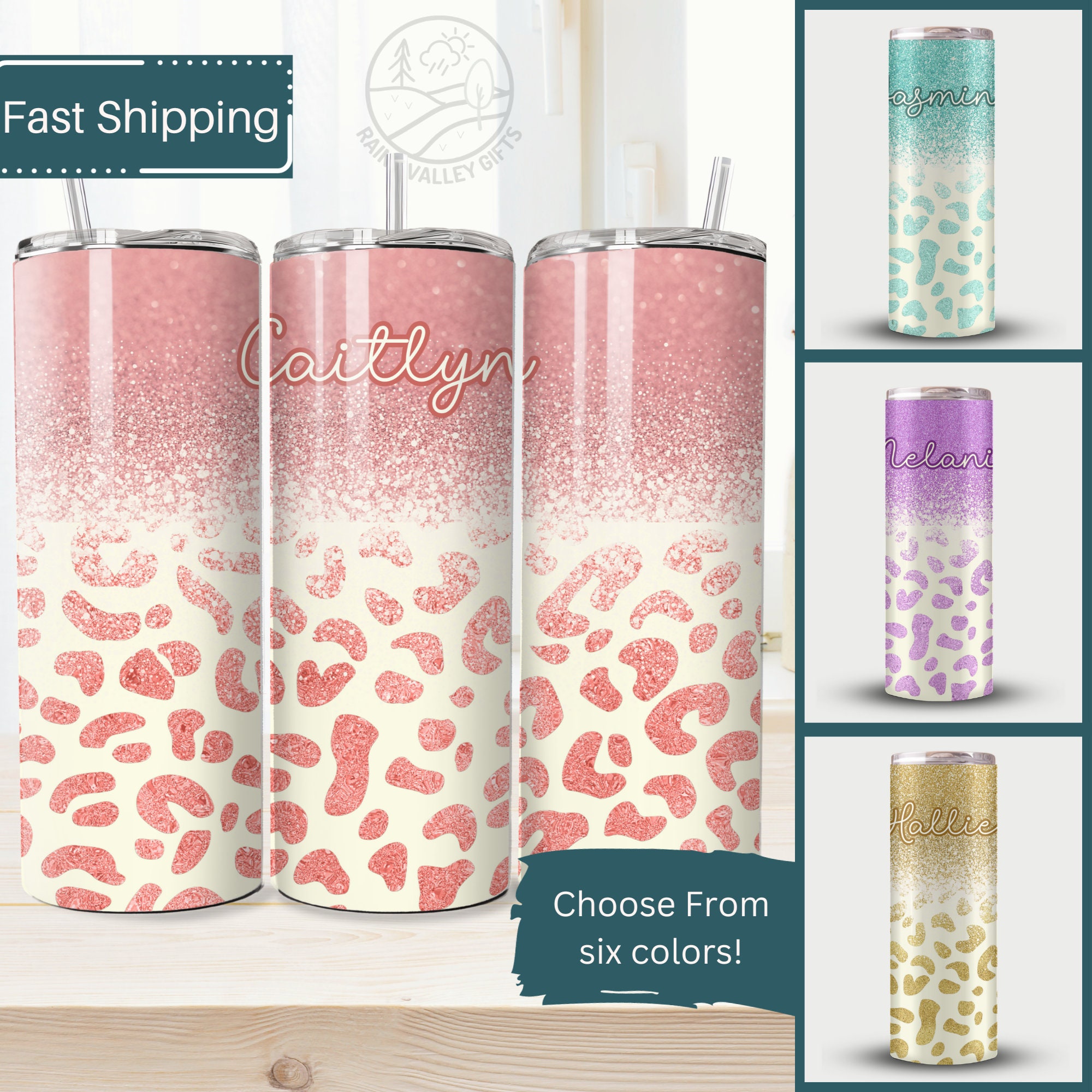 Custom Faux Glitter Cheetah Print Tumbler With Lid and Straw, Leopard ...