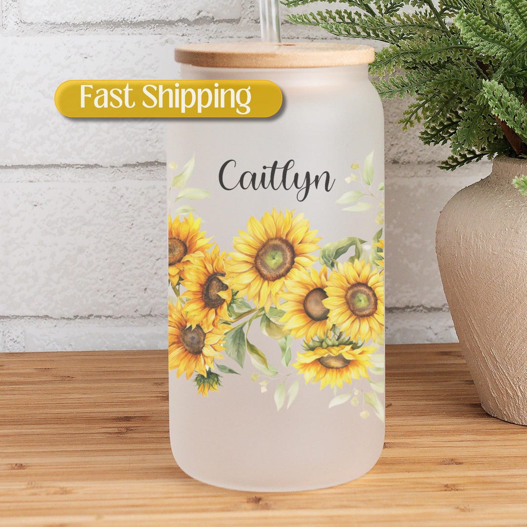 Sunflower Glass Cup, Personalized Sunflower Gift for Her, Sunflower ...