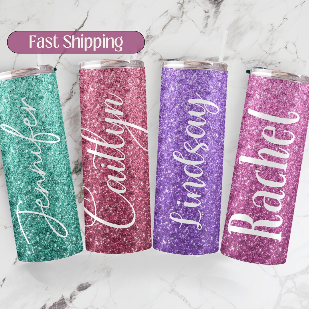 Custom Faux Glitter Tumbler Cup With Lid and Straw, Personalized ...