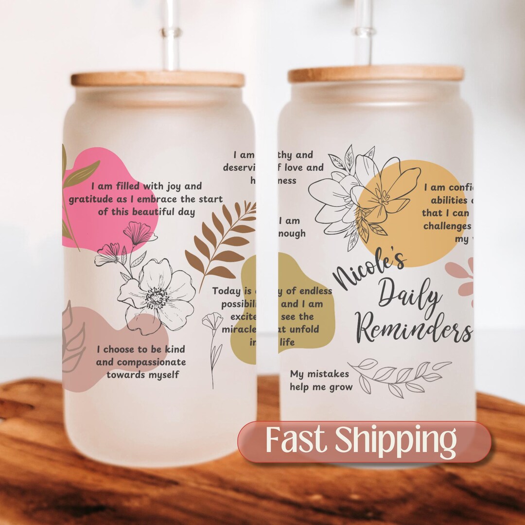 Personalized Daily Reminders Iced Coffee Cup, Boho Positive Affirmation ...