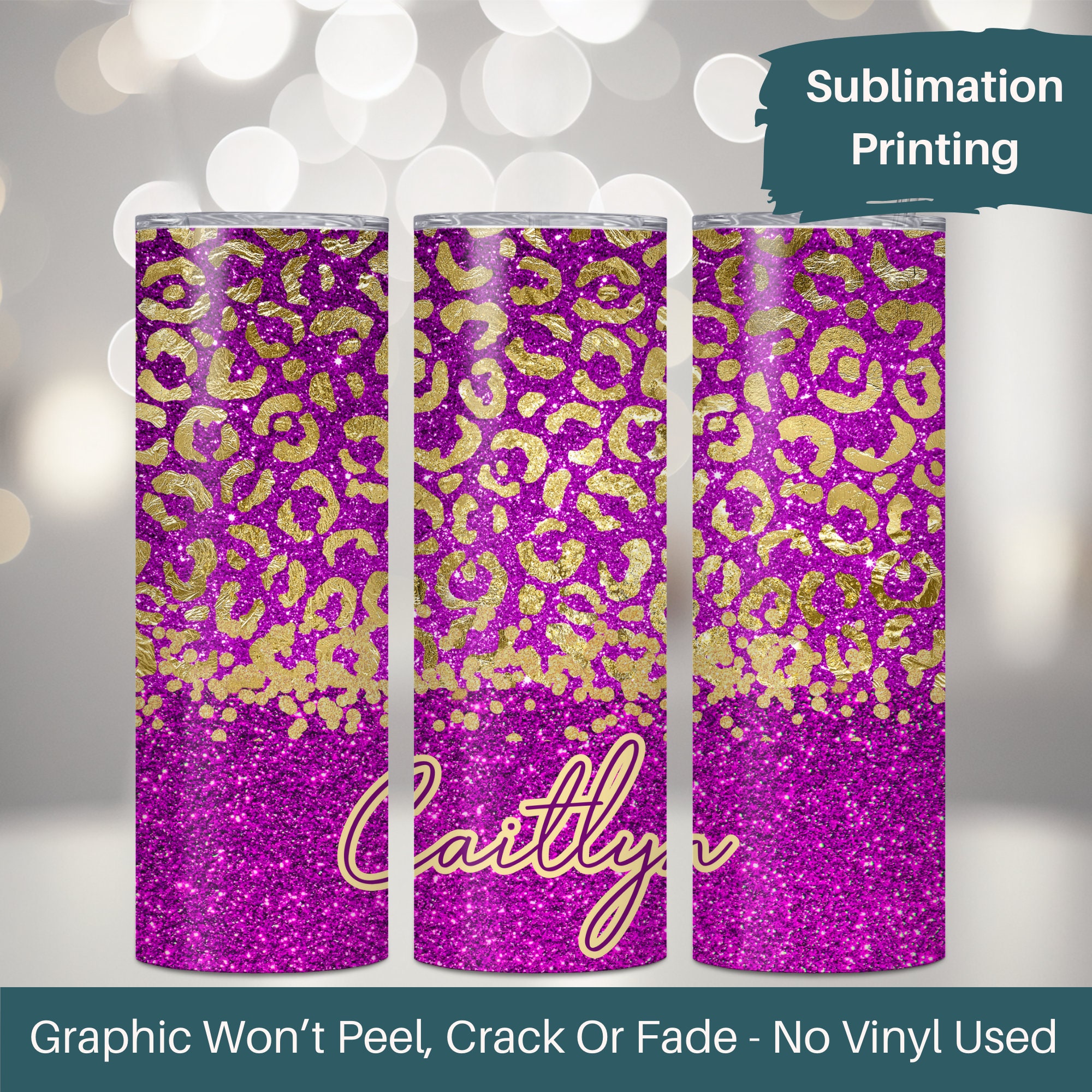 Custom Faux Glitter Cheetah Print Tumbler With Lid and Straw, Leopard ...