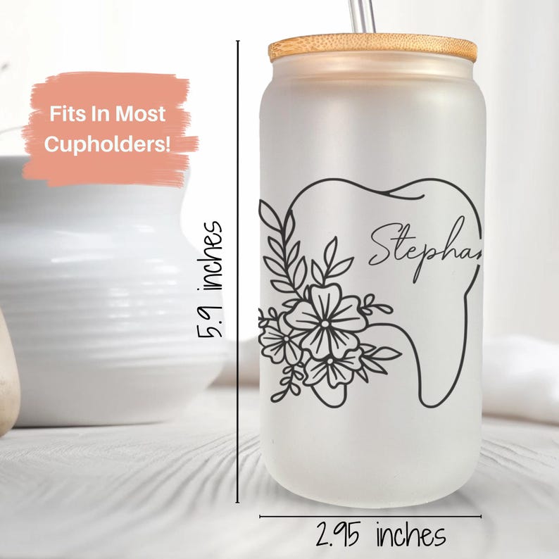 Dental Assistant Glass Tumbler, Personalized Hygienist Iced Coffee Cup ...