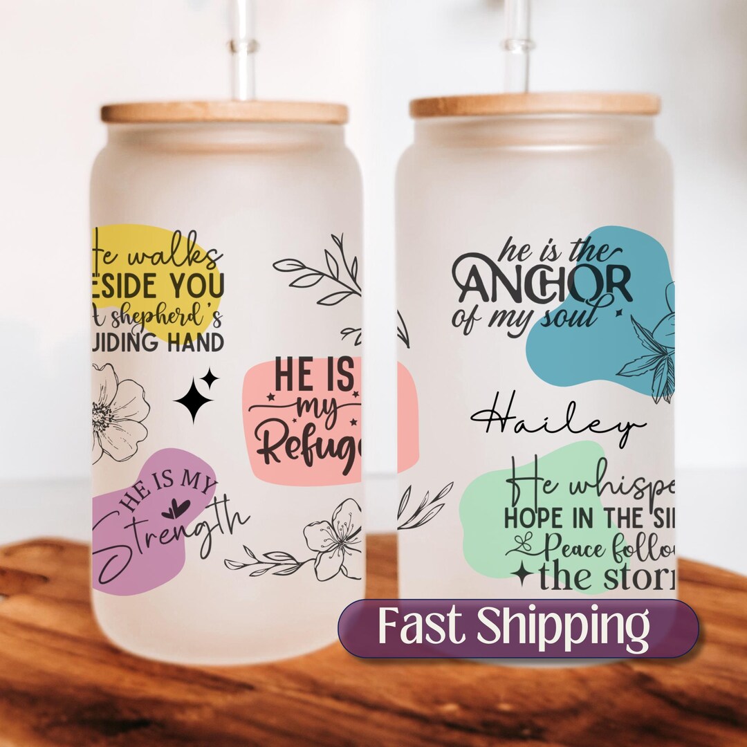 Christian Affirmation Iced Coffee Cup, Bible Verse Glass Tumbler, Can ...