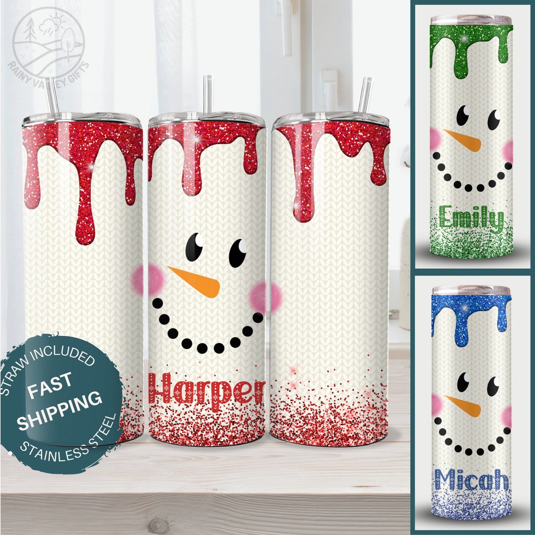 Personalized Christmas Snowman Tumbler, Knit Snowman Travel Mug, Cute ...