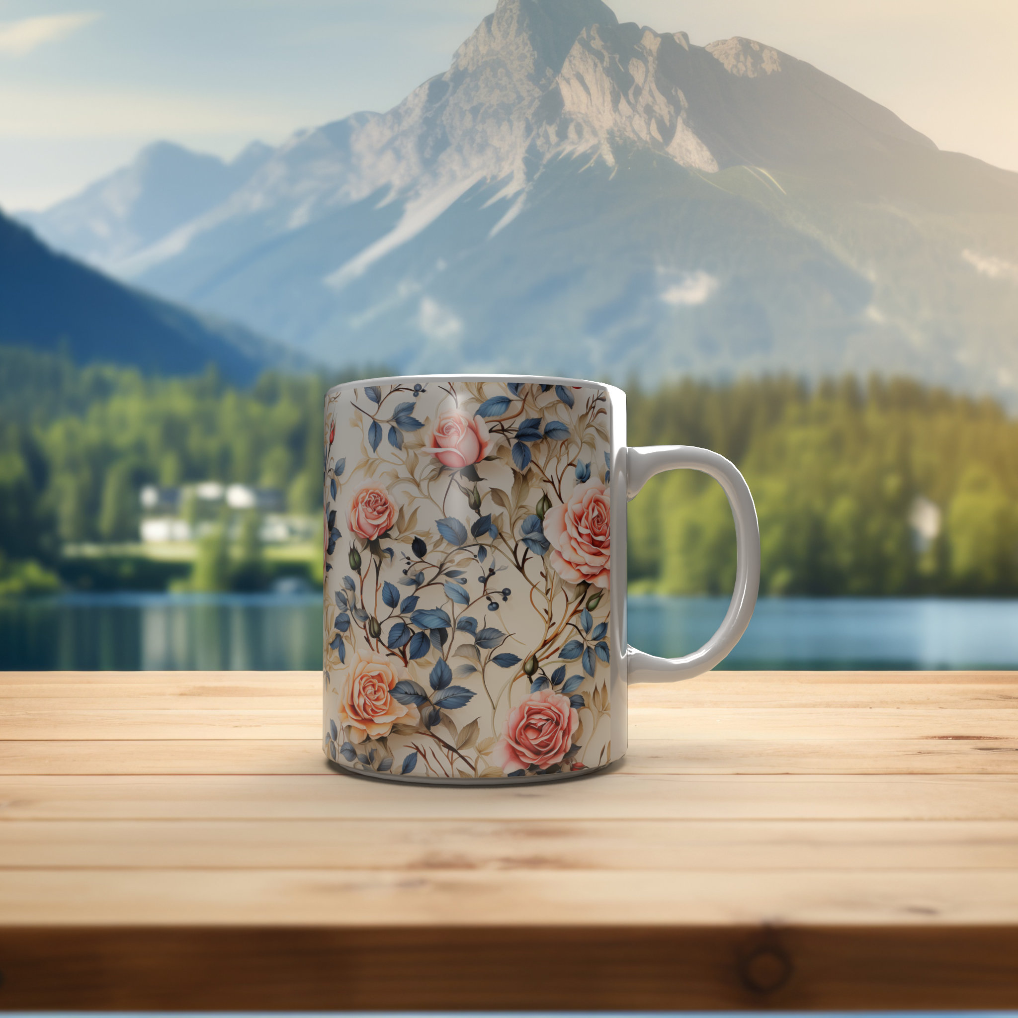 Rose Pattern Mug Rose Lover Mug Floral Rose Mug Mug for - Etsy