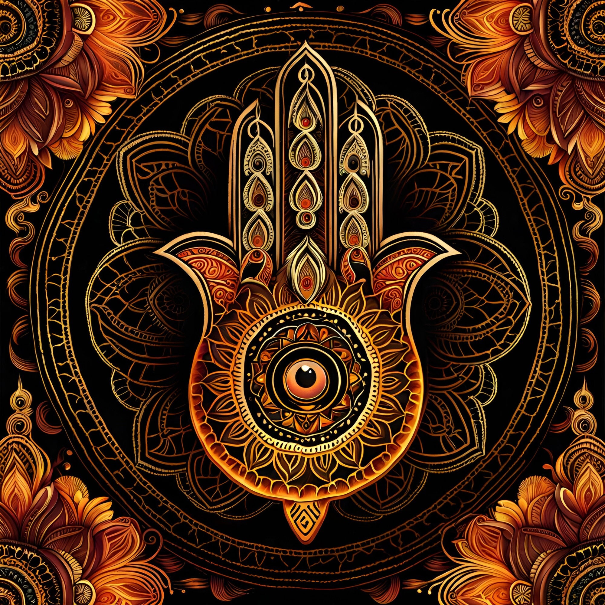 Fiery Hamsa Hand Art: AI Generated Digital Print - Etsy