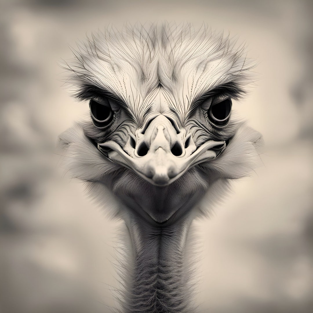 Hello, Ostrich Portrait, AI Art, Wall Art, AI Generated Art, Digital ...